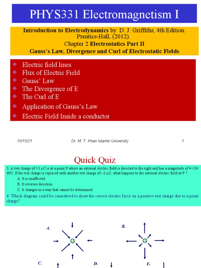 Chapter 2 - Part 2 - Gauss Law, Divergence and Curl of E - PHYS 331 | PDF | Flux | Electric Field