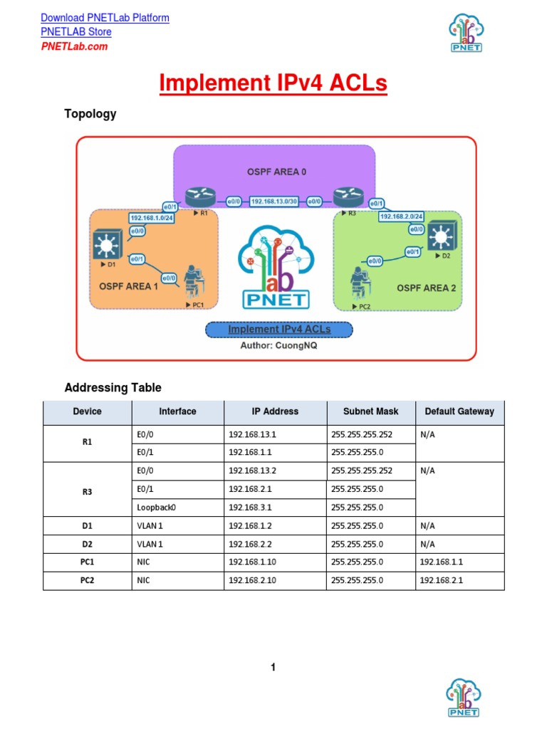 Implement Ipv4 Acls: Topology | Download Free PDF | Internet Protocols | Computer Network