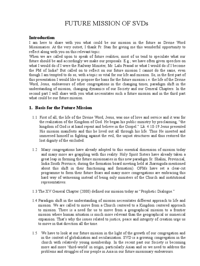 Mission of SVD | PDF | Globalization | Evangelism