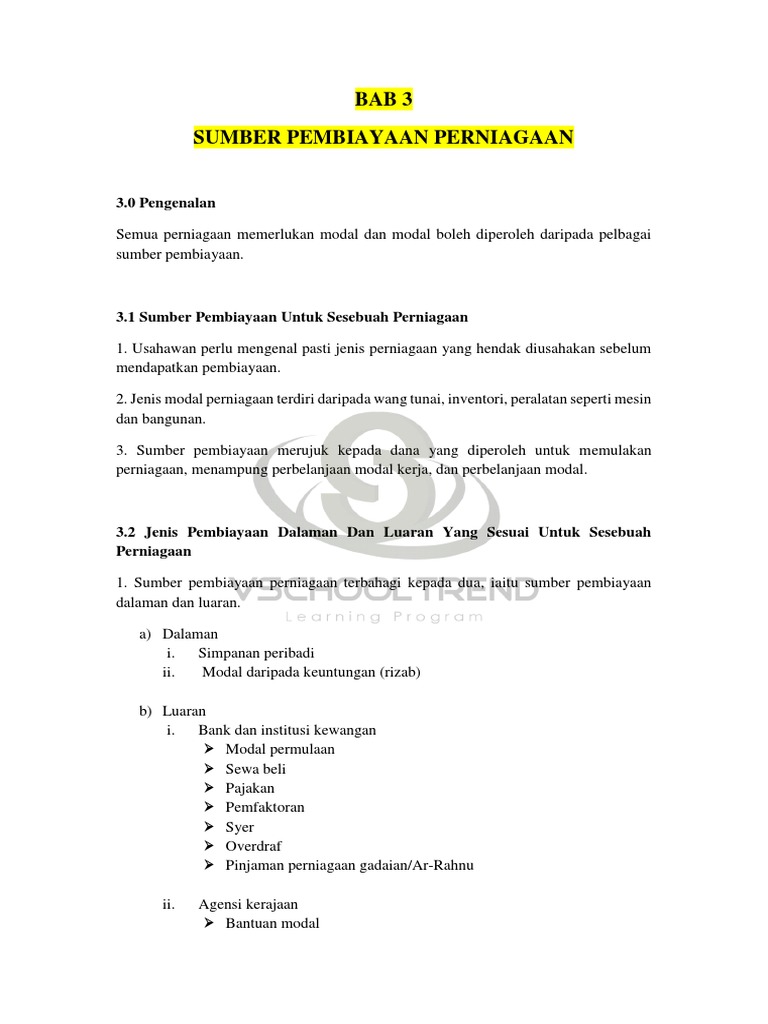 Bab 3 Sumber Pembiayaan Perniagaan | PDF