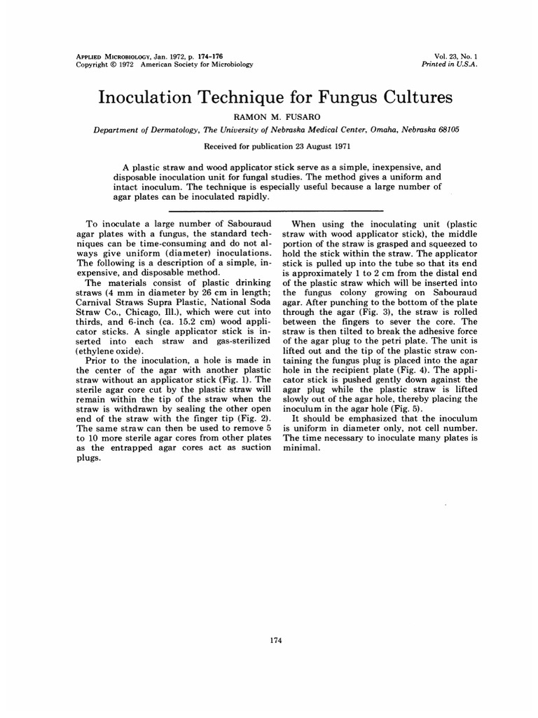 Inoculation Technique Cultures: For Fungus | PDF