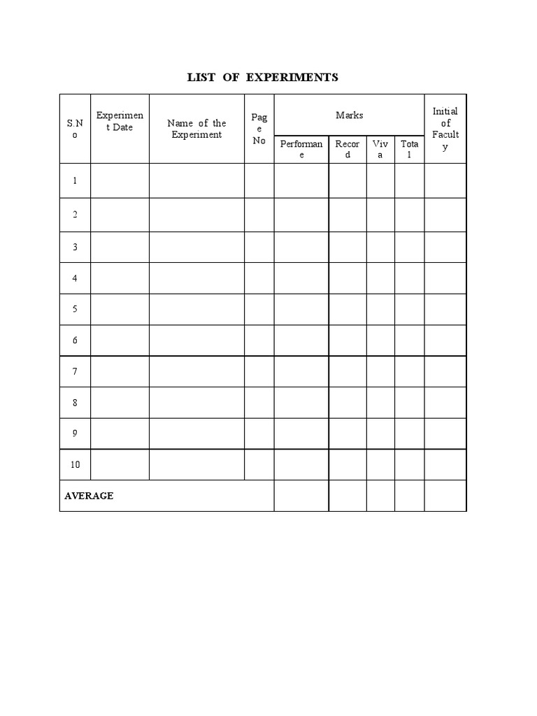 Experiment List Overview | PDF