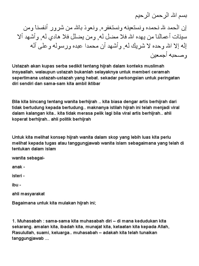 Hijrah Muslimah: Tanggung Jawab dan Iman | PDF