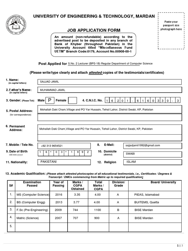 2020 Job Application Form | PDF