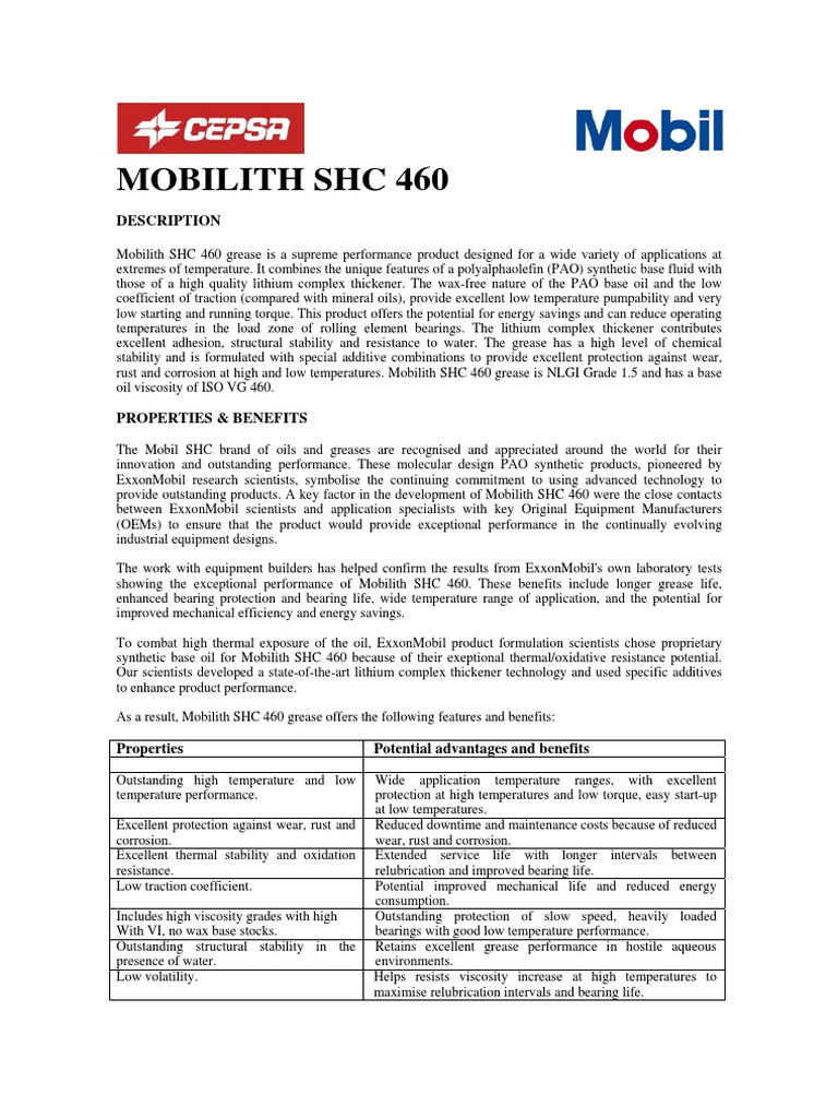 HT Mobilith SHC 460 Eng | Download Free PDF | Chemistry | Chemical ...