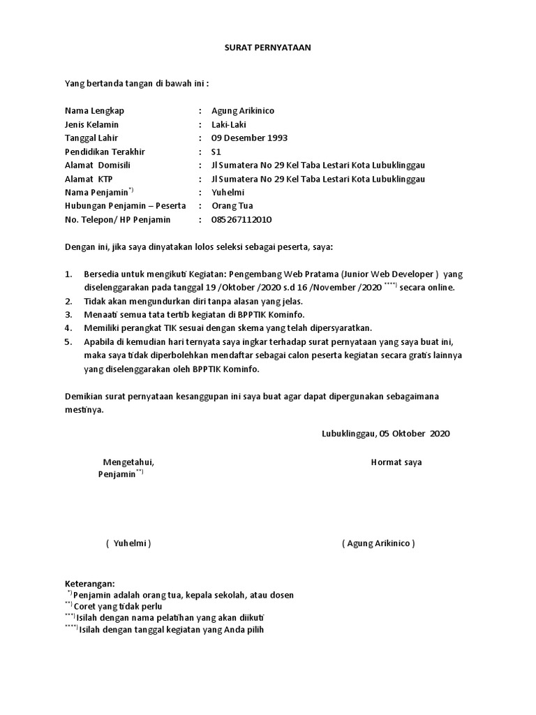 Template Surat Pernyataan | PDF