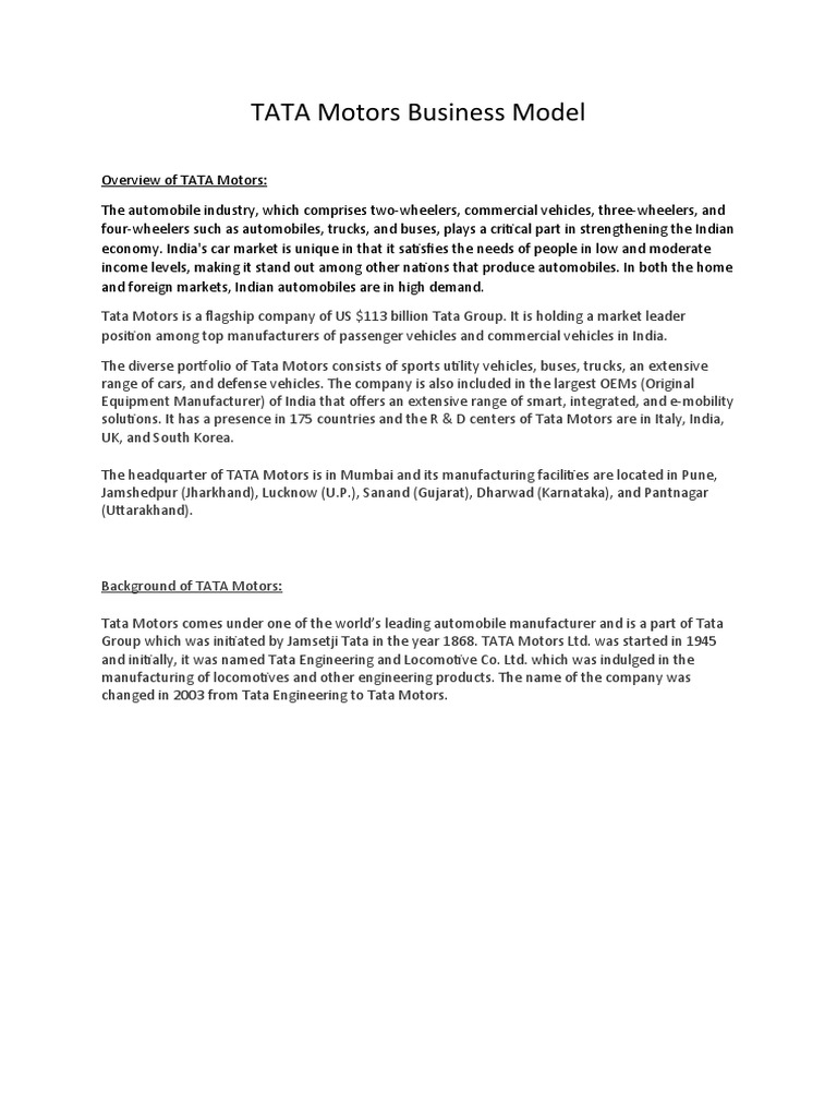 TATA Motors Business Model | PDF | Car | Business