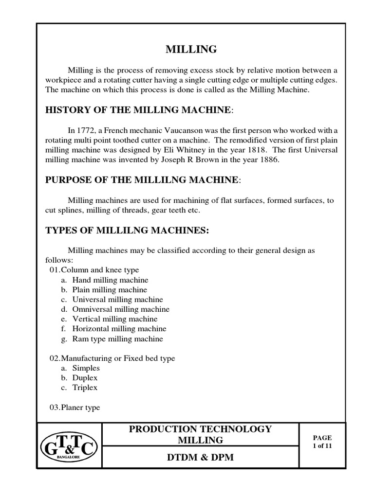 Milling: History of The Milling Machine | PDF | Machines | Machining