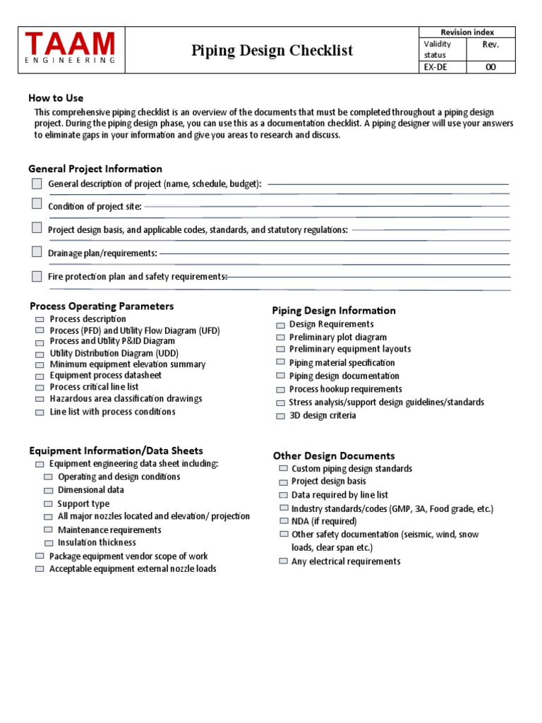 Piping System Project Checklist | PDF | Specification (Technical Standard) | Engineering