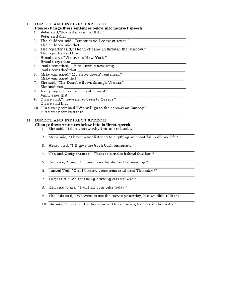 Direct and Indirect Speech | PDF