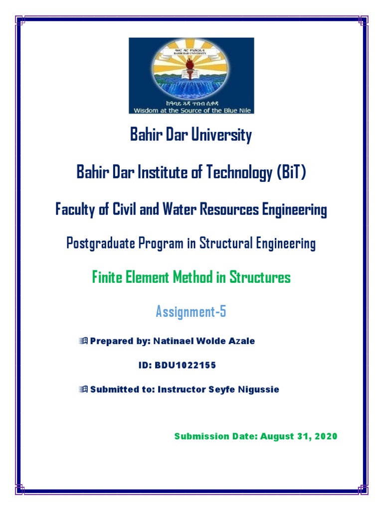 Finite Element Method in Structures Assignment-5 | PDF | Matrix (Mathematics) | Finite Element ...