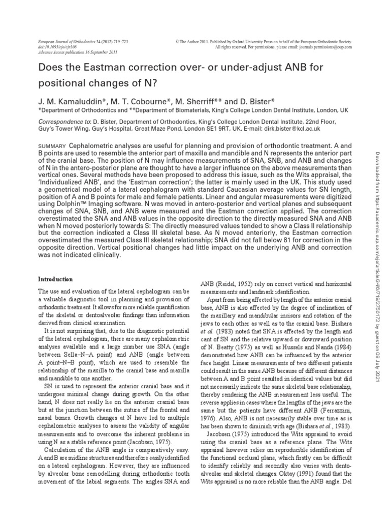 Does The Eastman Correction Over-Or Under-Adjust ANB For Positional ...