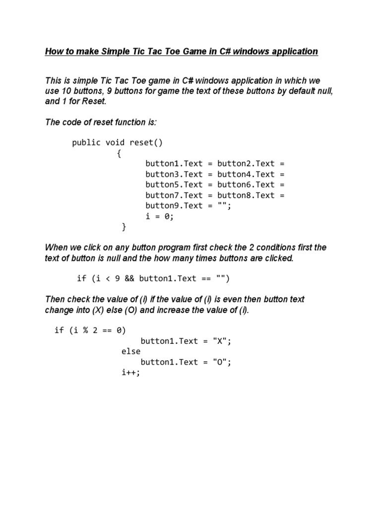 How To Make Simple Tic Tac Toe Game in C | PDF