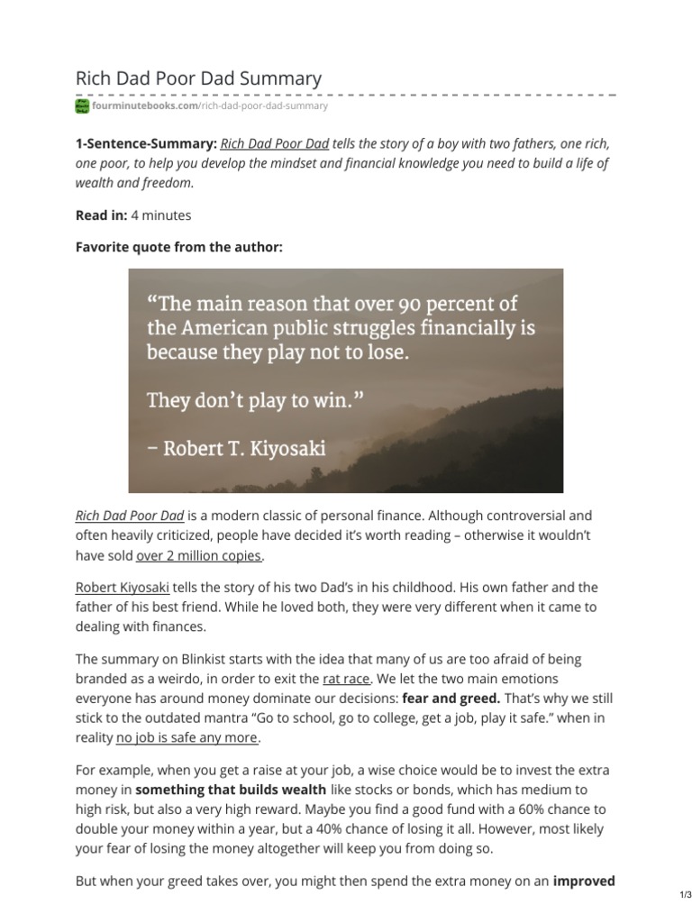 Rich Dad Poor Dad: Key Insights Summary | PDF | Rich Dad | Economies