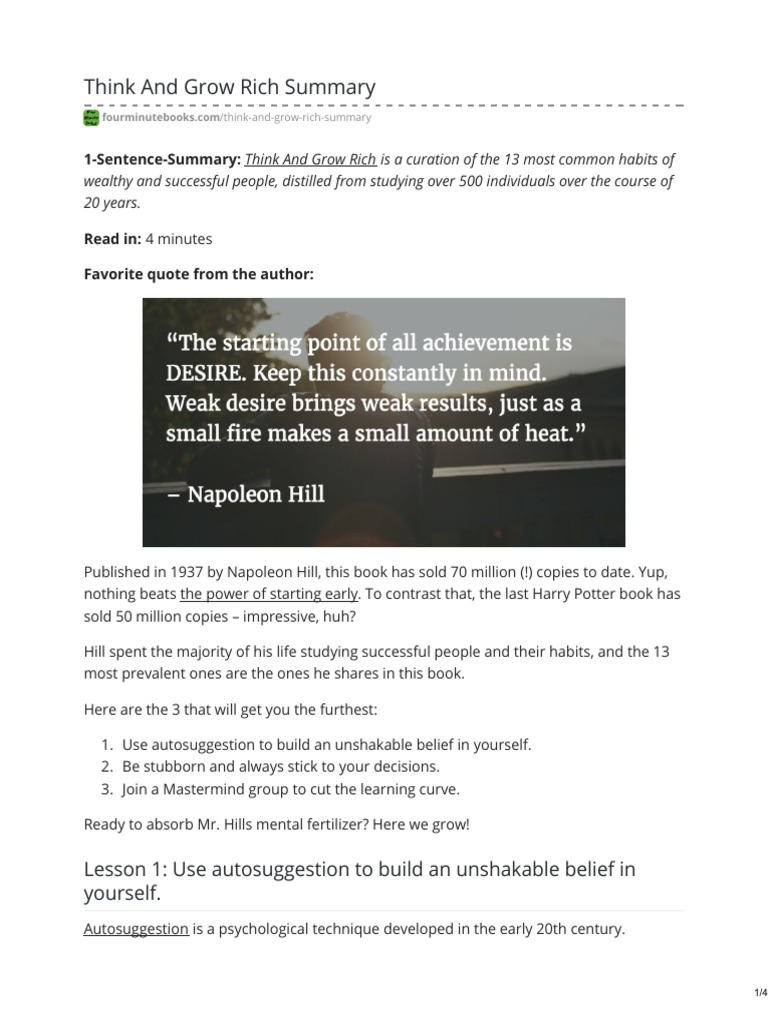 Think and Grow Rich Key Lessons | PDF | Cognition | Psychological Concepts