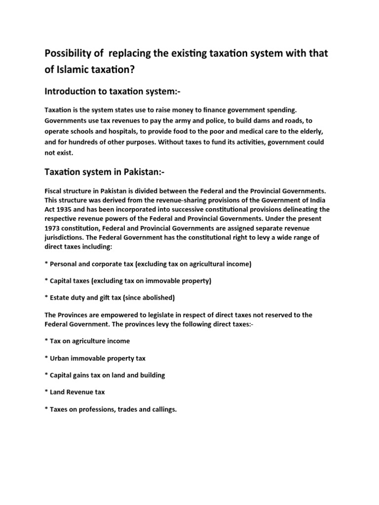 Possibility of Replacing The Existing Taxation System With That of ...