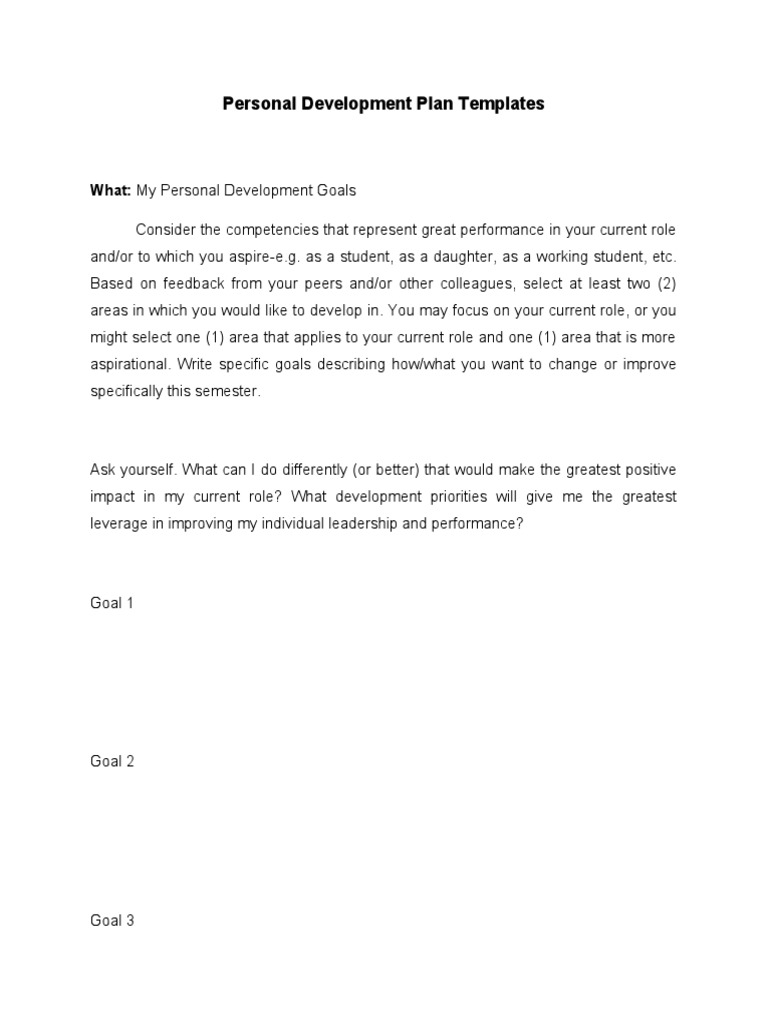 Personal Development Plan Template | PDF | Goal | Behavioural Sciences