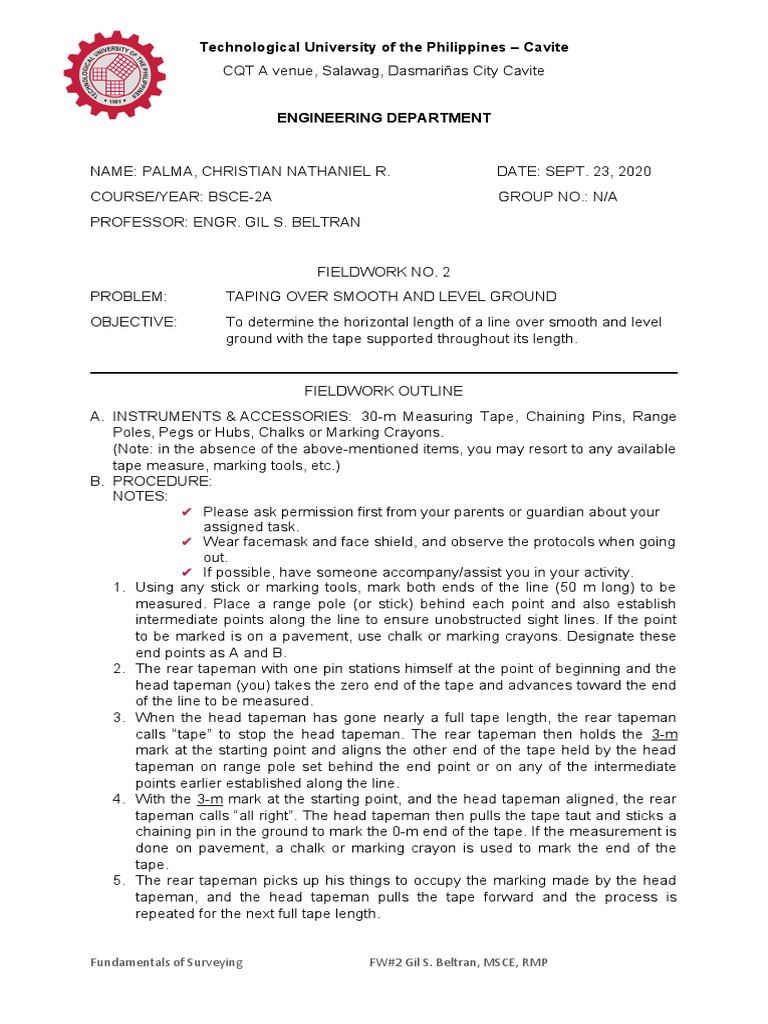 Taping On Smooth Level Ground Level | PDF | Measurement | Surveying