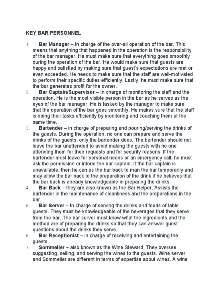 Bar Personnel | PDF | Waiting Staff | Alcohol