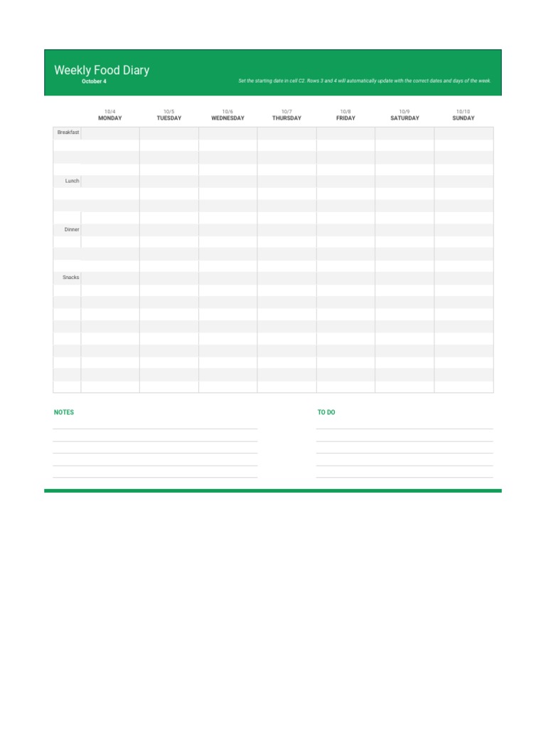 Weekly Food Diary Template | PDF