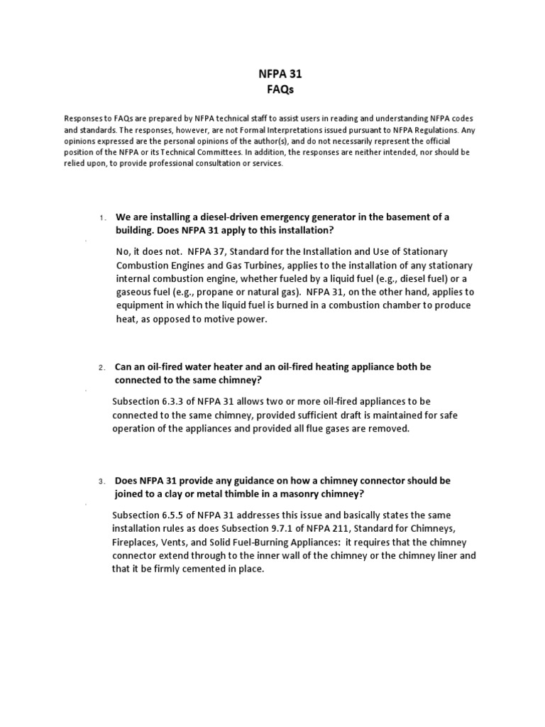 NFPA 31 - FAQs | PDF | Chimney | Water Heating