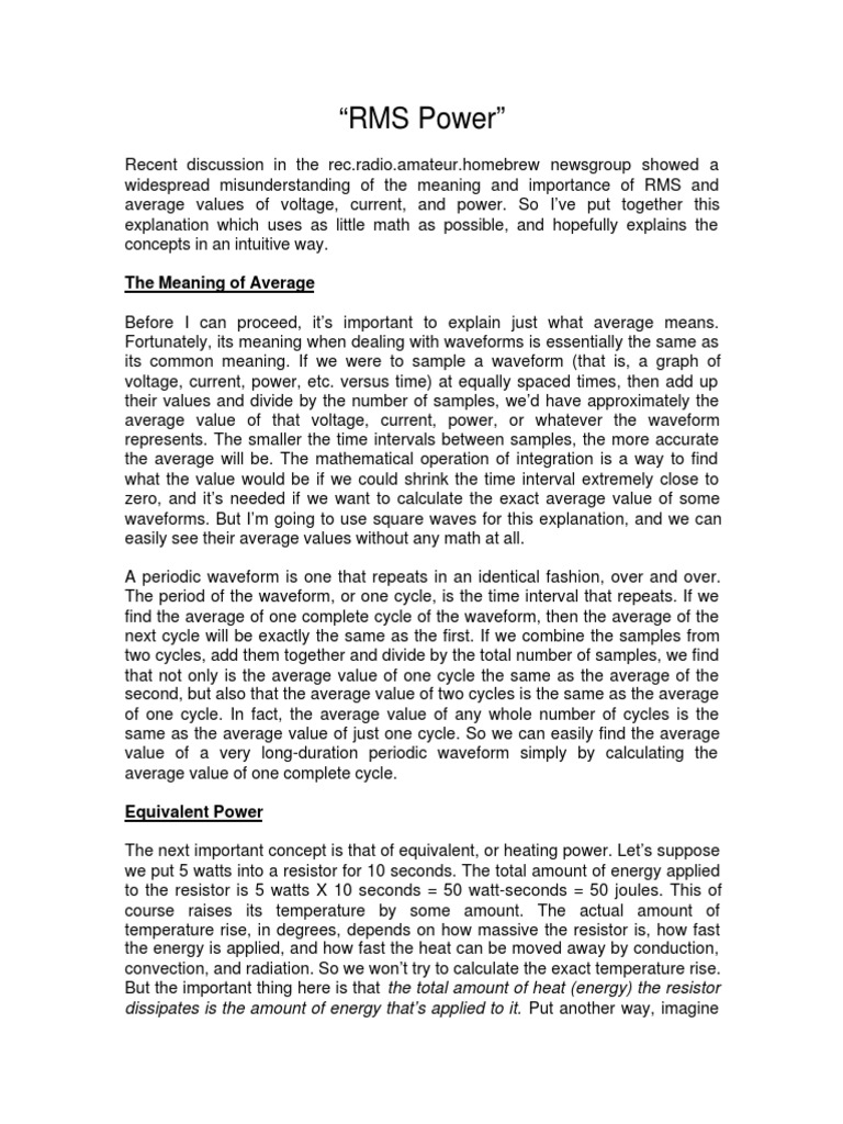 "RMS Power": The Meaning of Average | PDF | Root Mean Square | Power ...
