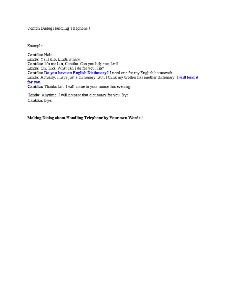 Contoh Dialog Handling Telephone | PDF