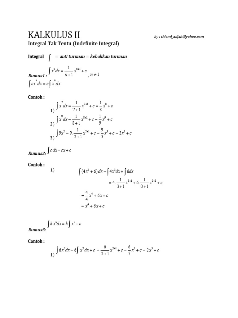 Kalkulus Ii: Integral Tak Tentu (Indefinite Integral) | PDF | Trigonometric Functions ...