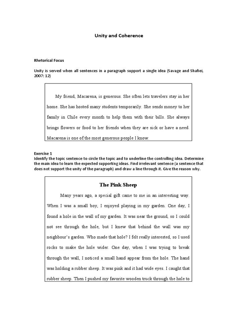 Unity and Coherence | PDF | Waiting Staff | Sentence (Linguistics)