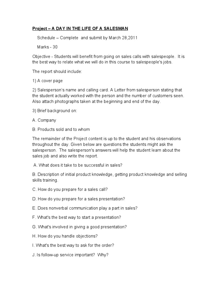 A Day in the Life of a Salesman: An Educational Project to Shadow a ...