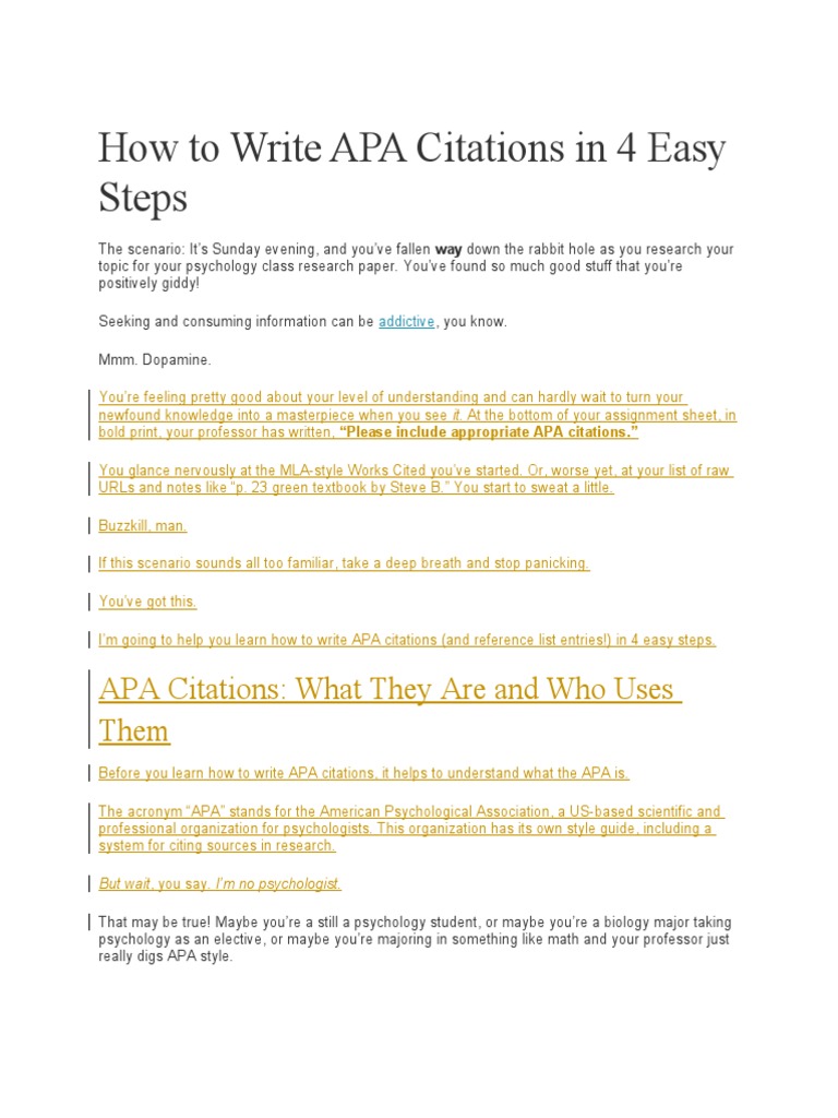 Write APA Citations in 4 Steps | PDF | Citation | Apa Style