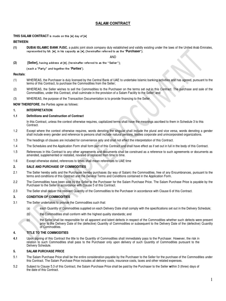 Salam Contract Overview for DIB | PDF | Islamic Banking And Finance ...