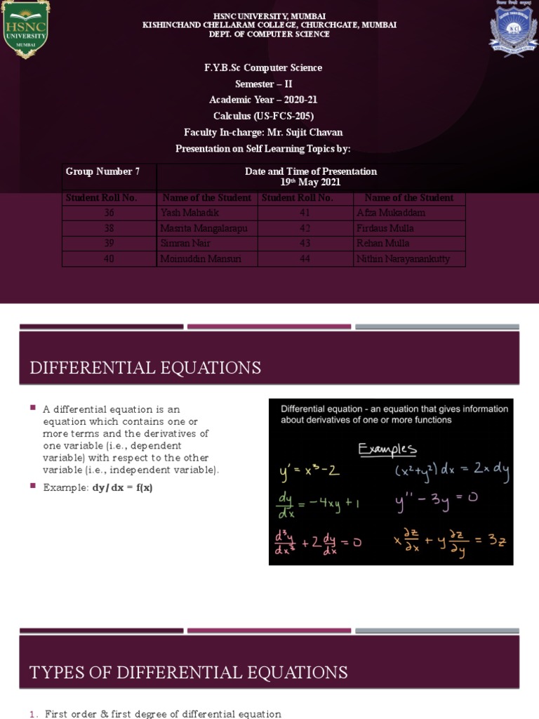 Calculus SLE - Differential Equations (Group 7) | PDF | Differential ...