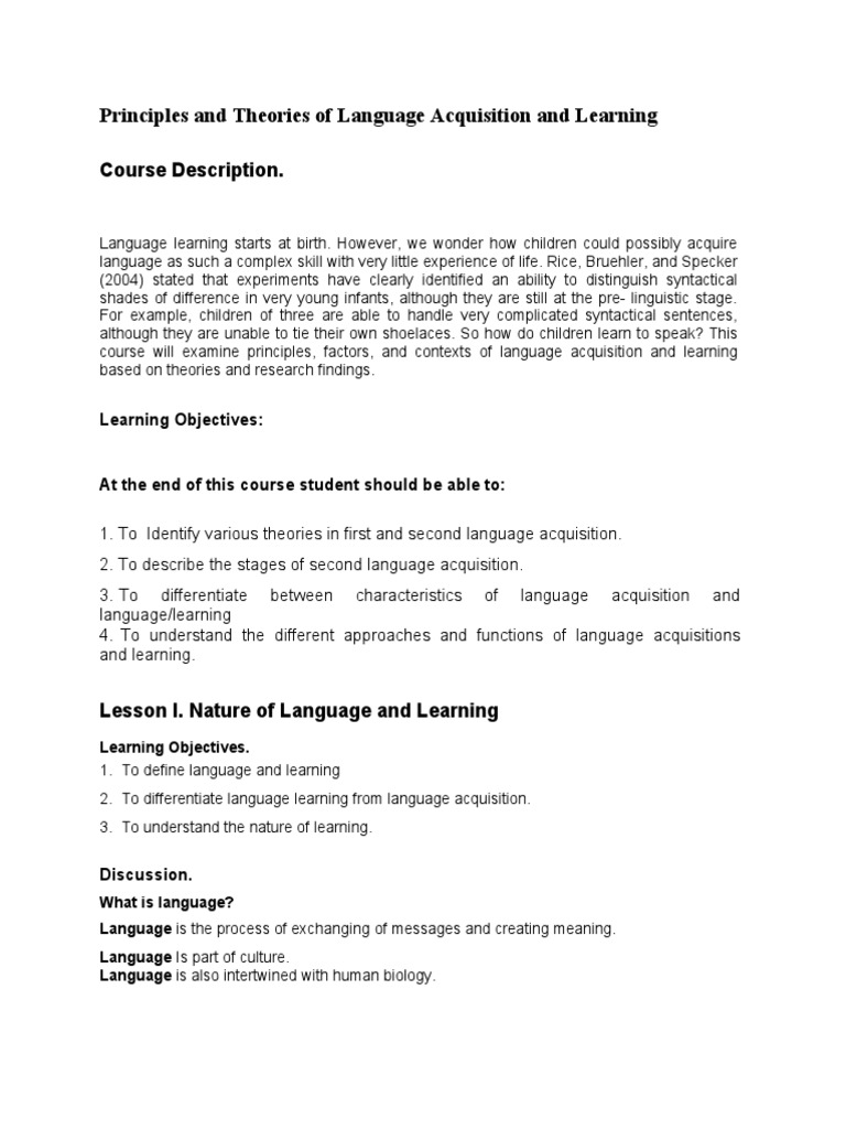Module 1. Principles and Theories of Language Acquisition and Learning ...