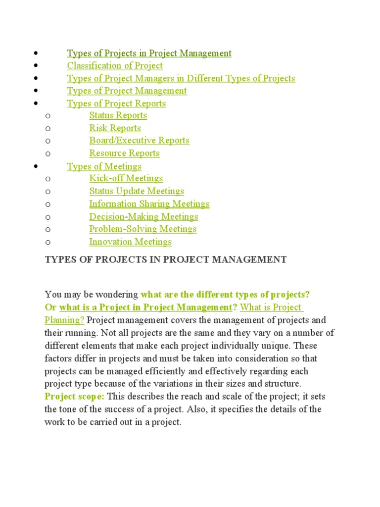 Types of Projects in Project Management Explained | PDF | Project ...