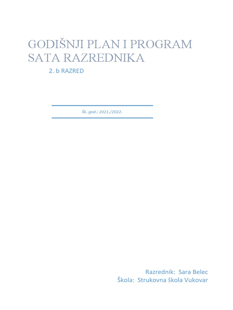 SARA - Plan Sata Razrednika 2 - Razred | PDF