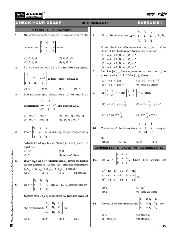Check Your Grasp Exercise-I: Jee - Main | Download Free PDF | Algebra ...