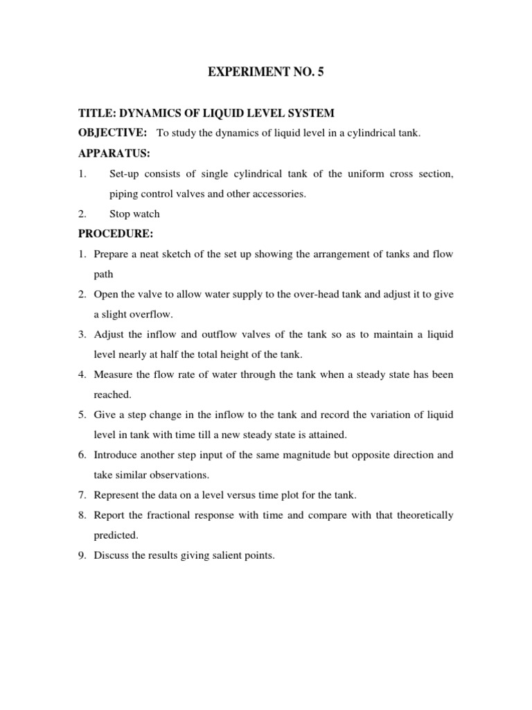 Dynamics of Liquid Level System | PDF
