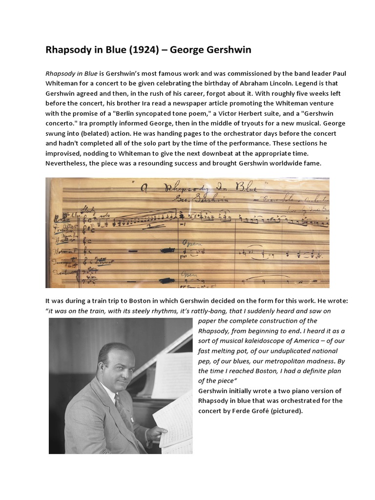 Rhapsody in Blue (1924) - George Gershwin | PDF | Musical Forms ...