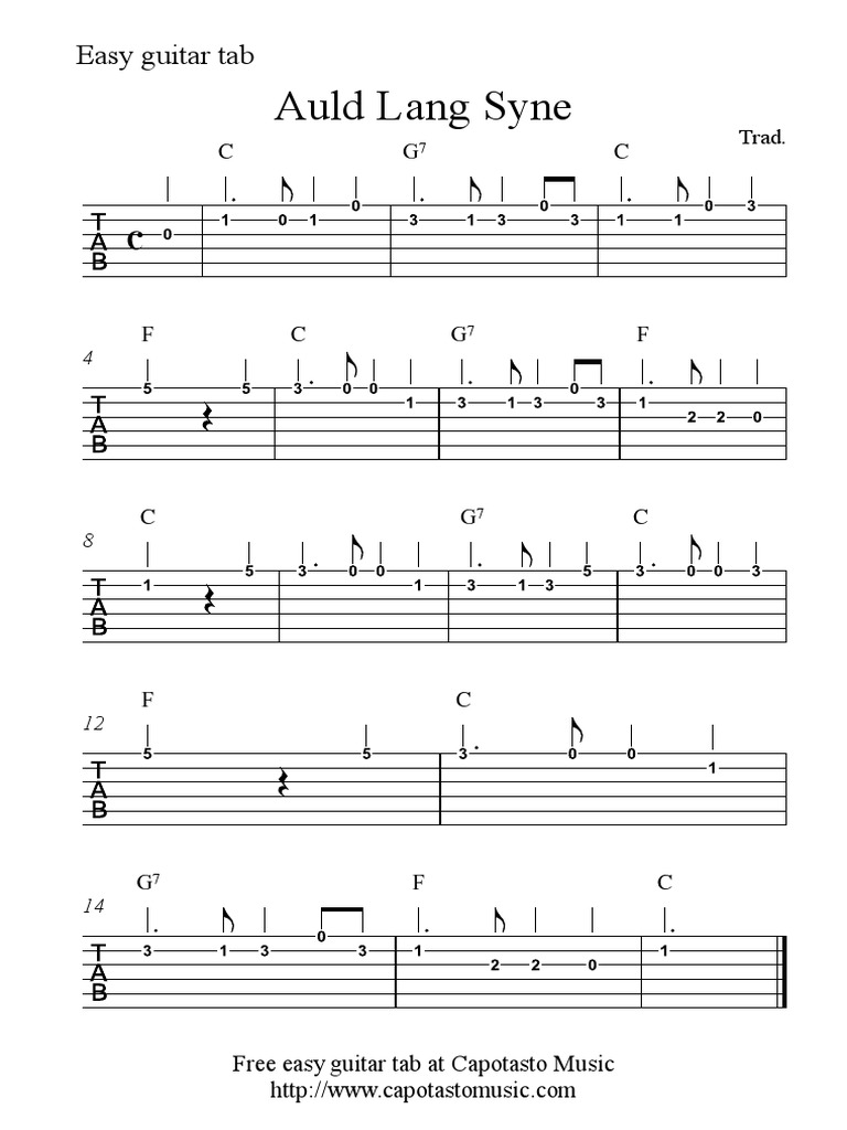 Auld Lang Syne Easy Guitar Tab | PDF