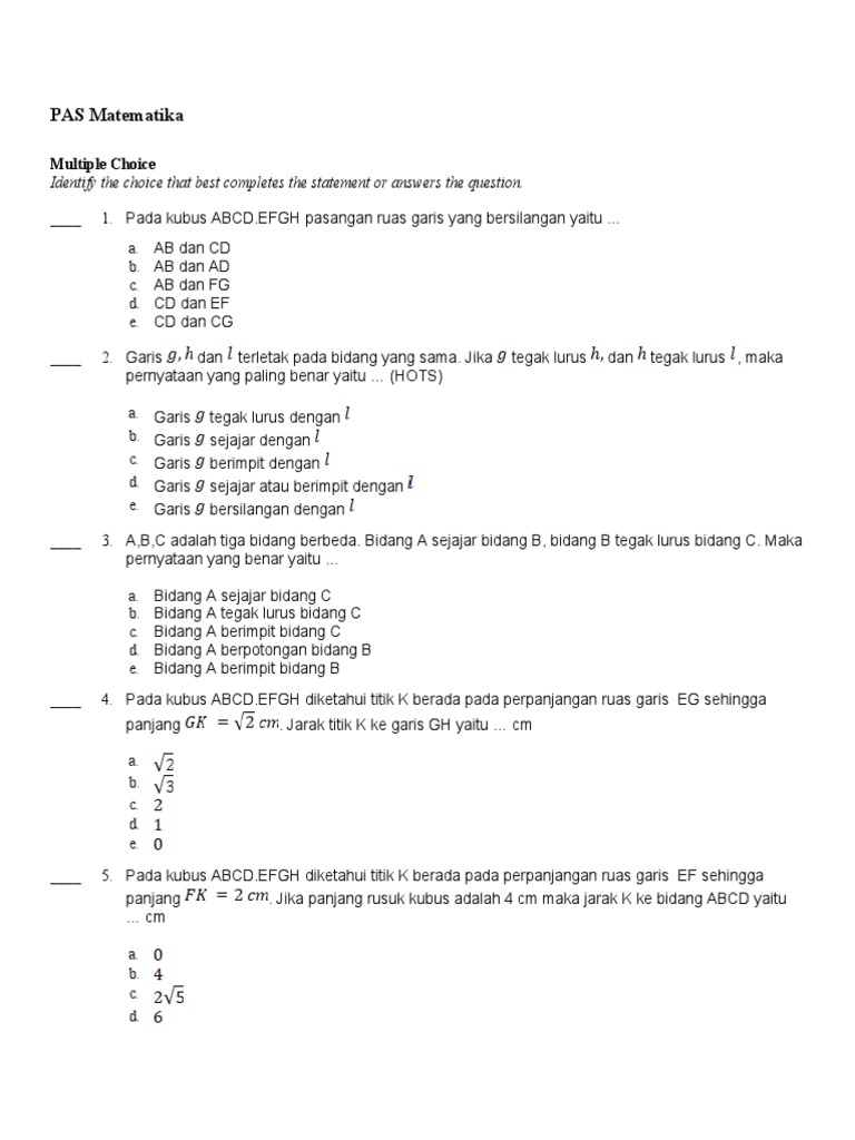 PAS Matematika Wajib Kelas XII | PDF