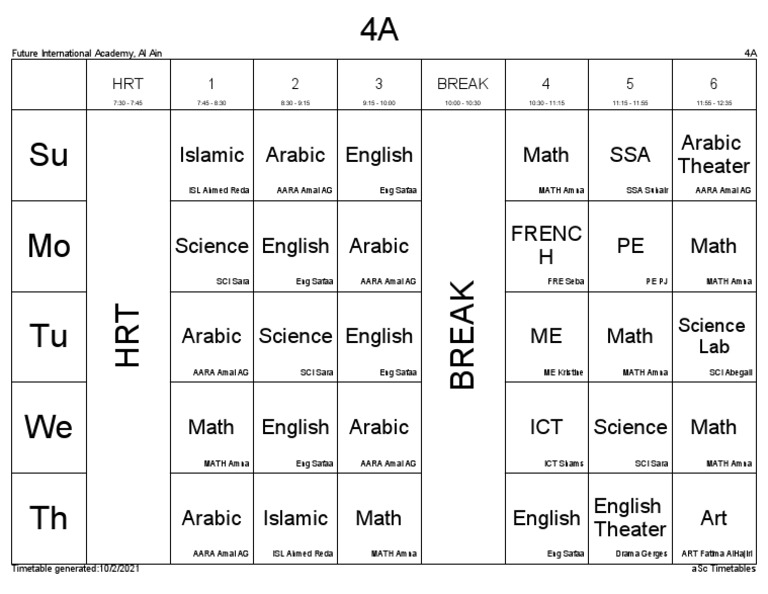 Arabic Islamic English Arabic Theater SSA Math: HRT 1 2 3 Break 4 5 6 | PDF