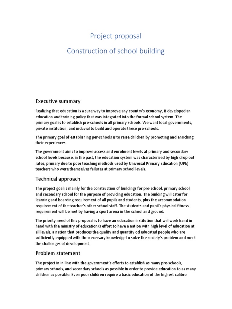 Project Proposal Construction of School Building: Executive Summary ...