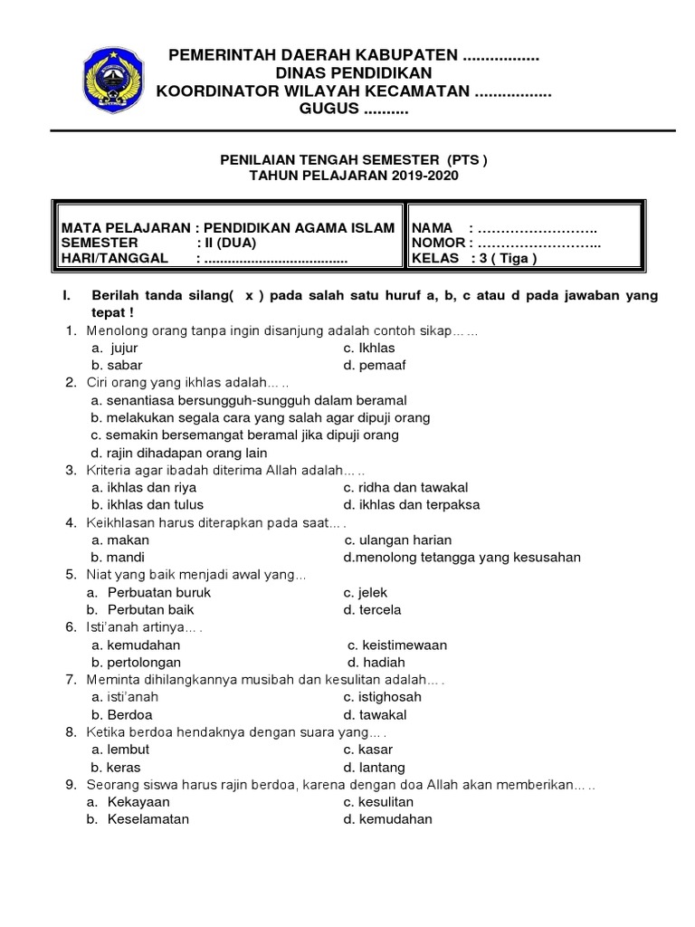 SOAL PTS Pai KLS 3 | PDF