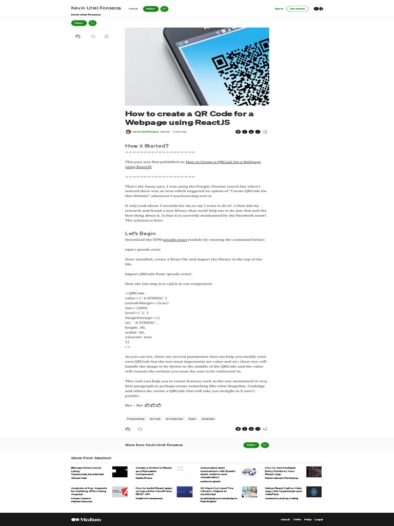 How To Create A QR Code For A Webpage Using ReactJS - by Kevin Uriel Fonseca - Sep, 2021 ...