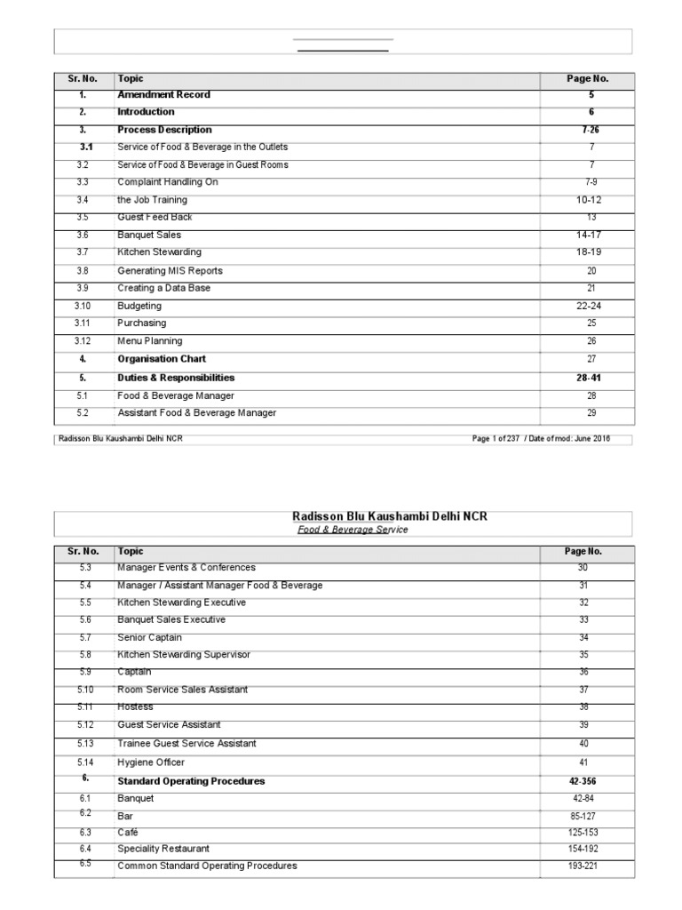 FNB Manual Radisson Blu Kaushambi Delhi NCR | PDF | Menu | Budget