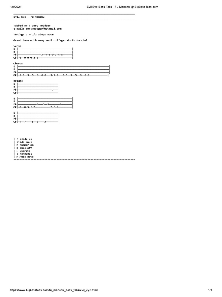 Evil Eye Bass Tabs - Fu Manchu @ | PDF