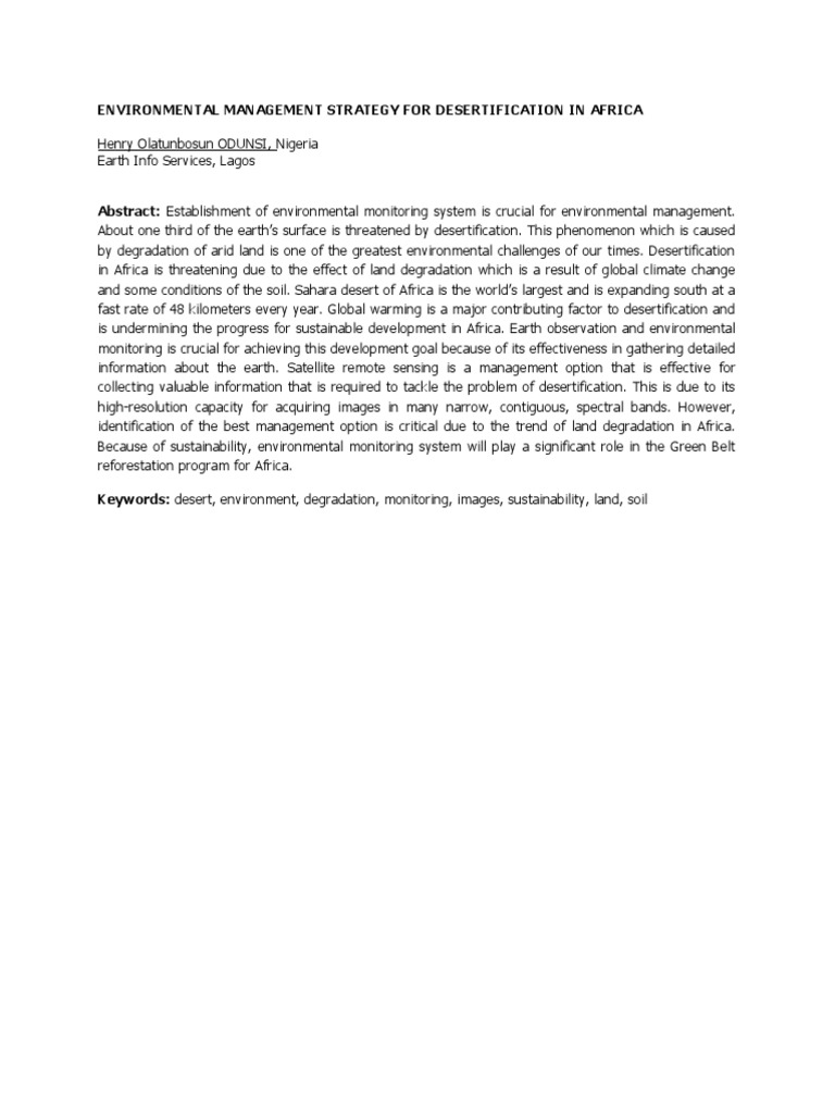Environmental Management Strategy For Desertification in Africa | PDF