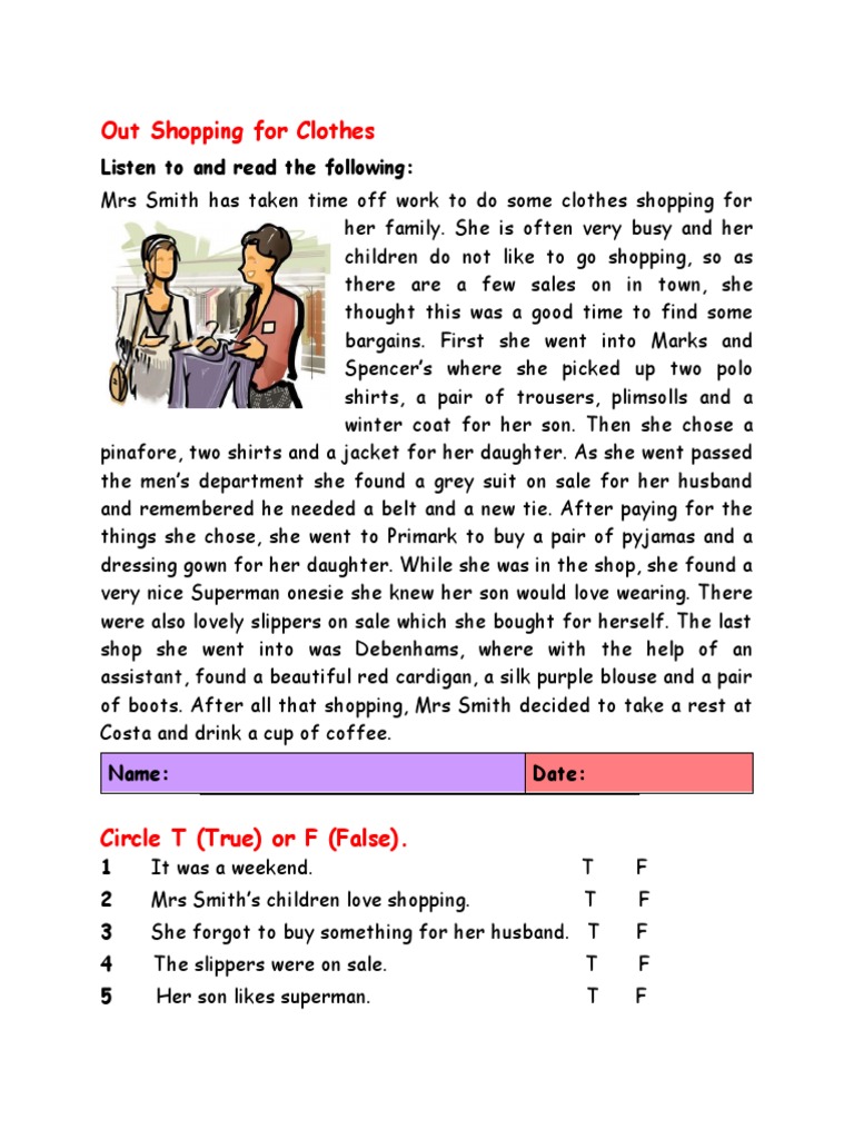 Out Shopping For Clothes Reading Comprehension Exercises 111020 | PDF