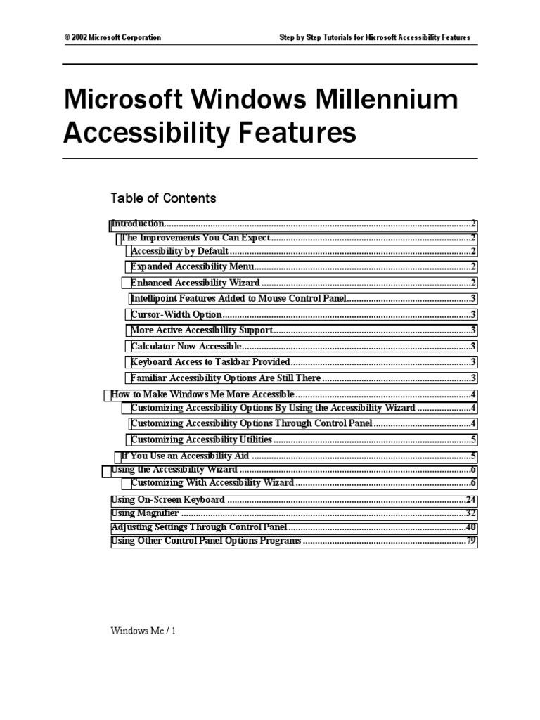 Accessibility Features: Microsoft Windows Millennium | PDF | Menu (Computing) | Computer Keyboard